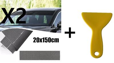 2 Car Van Window Sun Shades Visor Mesh Peferated Black Strip Vinyl ...