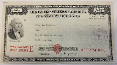 1945, 25 Dollar United States Savings Bond. Rare Issued Note. | eBay