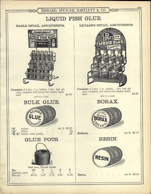 1890s PAPER AD 2 PG LePage Store Display Rack Stand Liquid Fish Glue ...