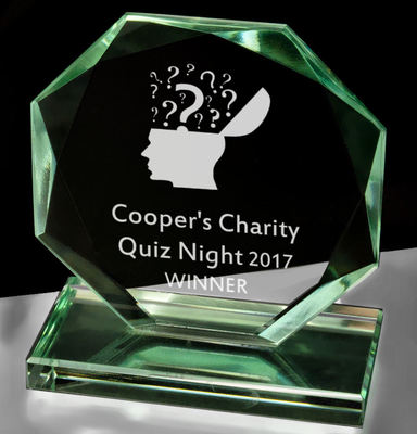 Personalised Quiz Champions, Winner Glass Award Trophy Jade Octagon ...