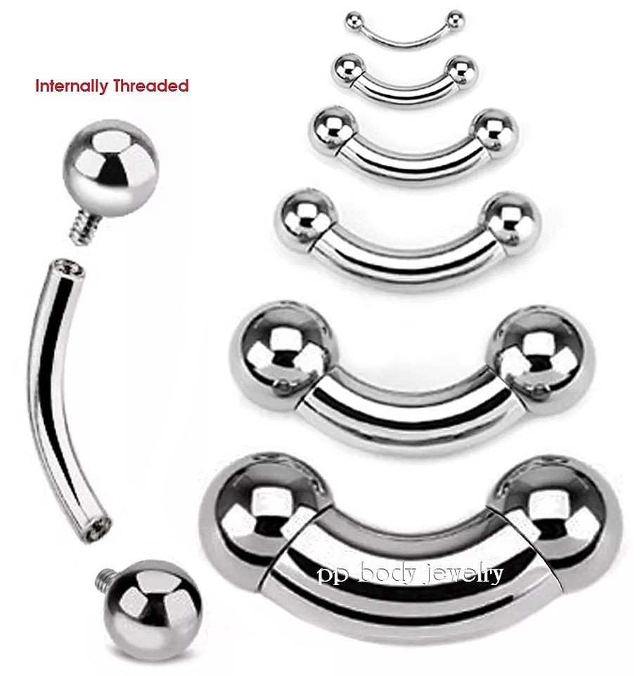 2pcs. Internally threaded 316L Steel Curved Barbell Eyebrow Ring ...
