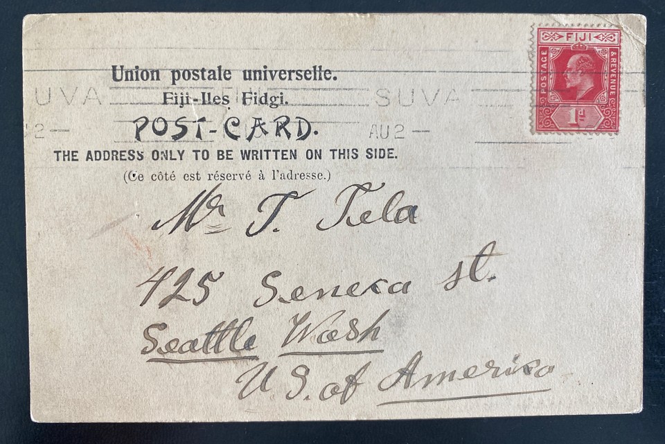 1910 Suva Fiji RPPC Postcard Cover To Seattle WA Usa Old Mechanics ...