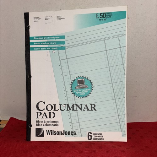 Wilson Jones Columnar Pad 6 Columns Green 50 Sheets 11" x 8.5"- Estate ...