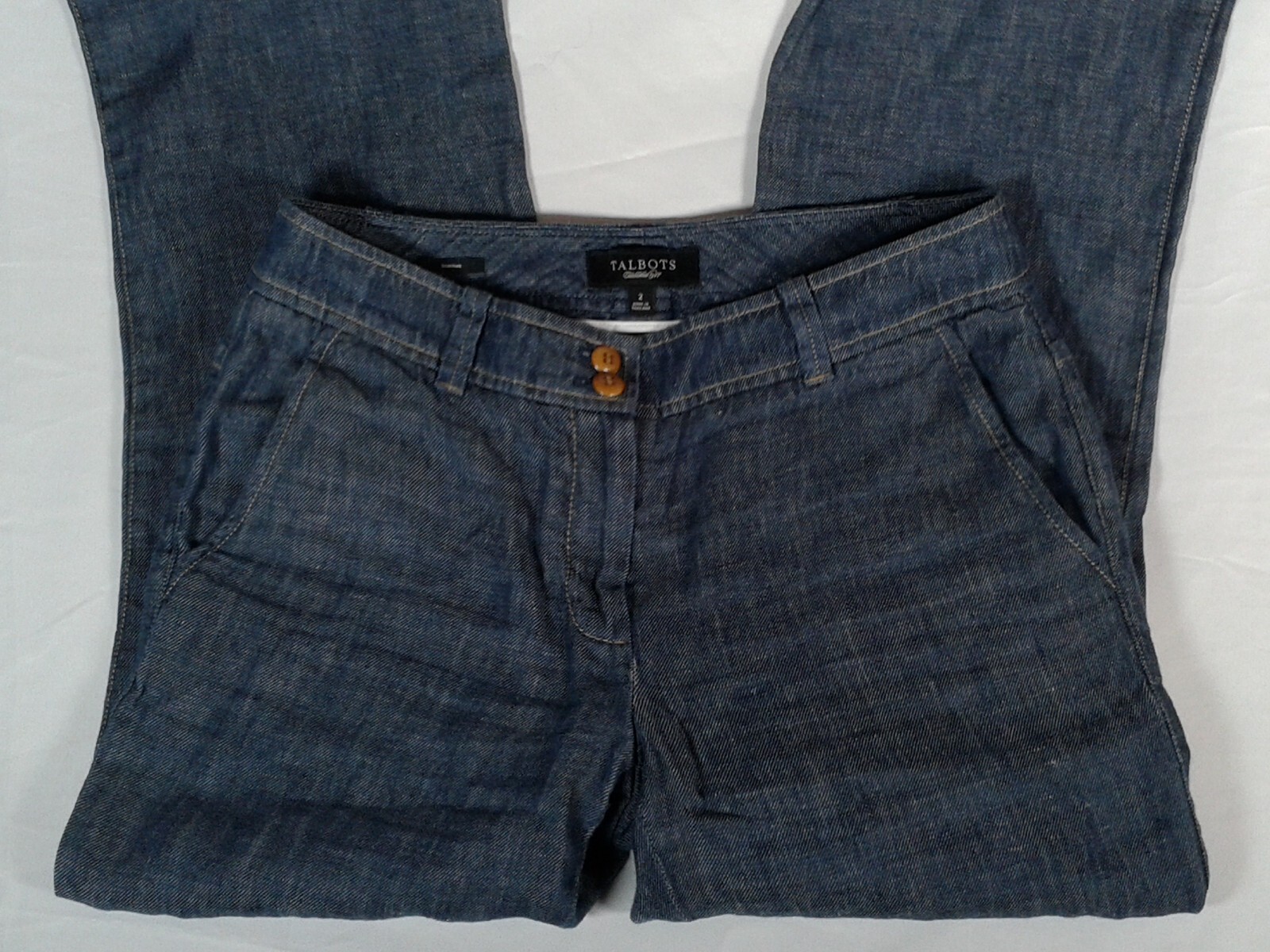 Talbots Signature Pants 100% Linen Size 2 Blue Embroi… - Gem