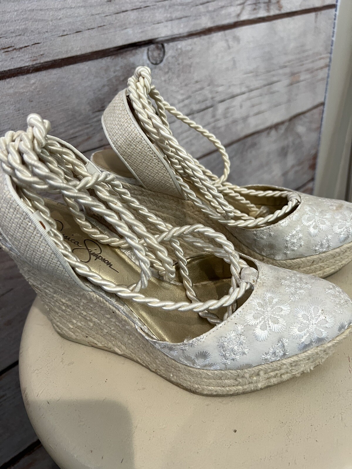 Jessica Simpson Cream Wedge Platform Tie Ankle/Calf W… - Gem