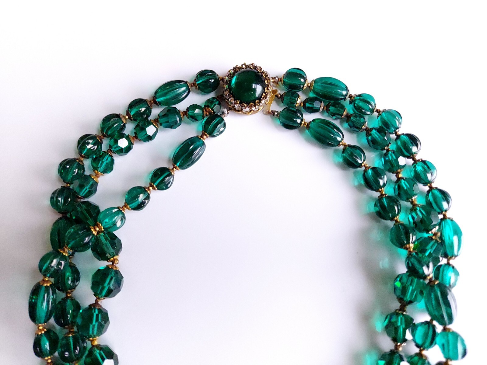 Vintage Miriam Haskell Poured Molded MELON Glass 3 Strand Necklace | eBay