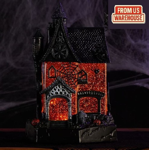 Haunted House Glitter Globe Halloween Decoration Light-Up Spooky ...
