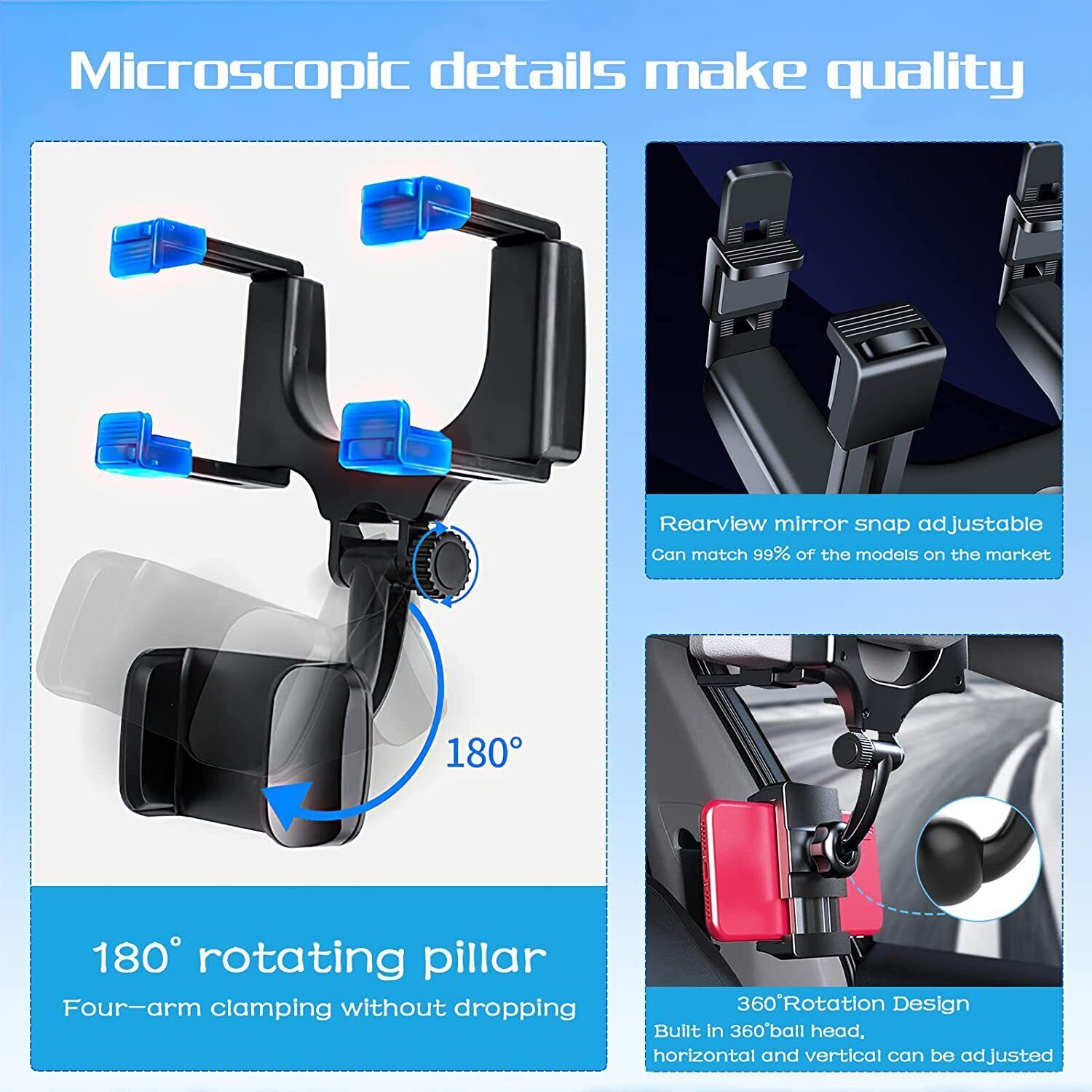 Universal 360° Car Rear-view Mirror Mount Stand Holder Cradle For Cell ...