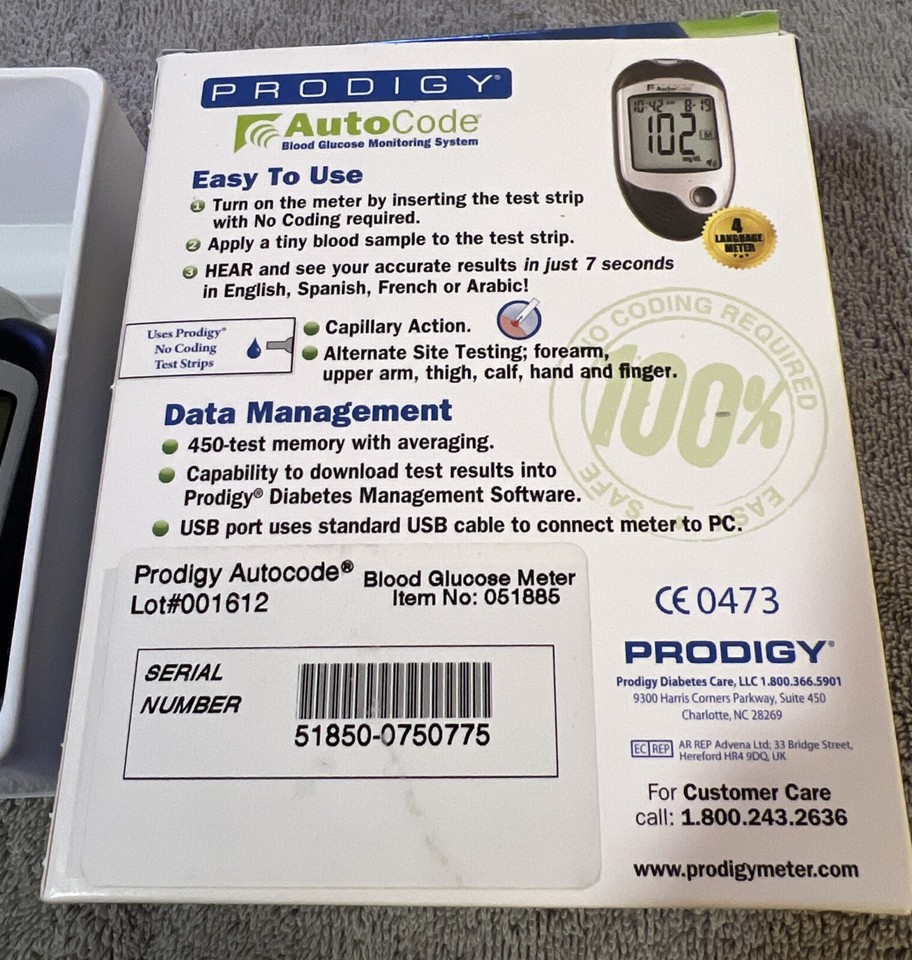Prodigy AutoCode Talking Blood Glucose Monitoring Meter 4 Languages ...