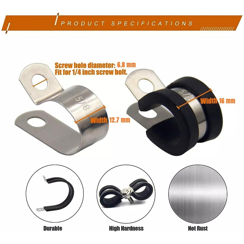 52Pcs 304 Stainless Steel Cable Clamps Assortment Kit Rubber Cushion ...