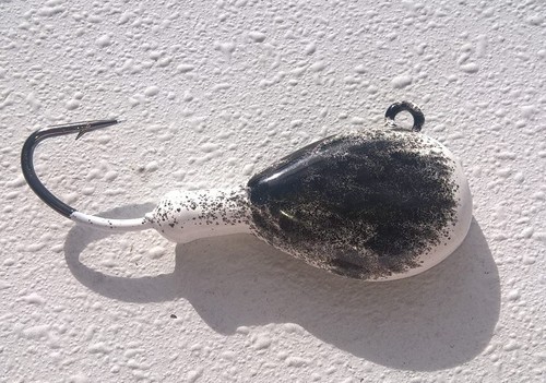 10 Flat Head BLACKFISH Jigs WHITE / BLACK COLOR Jig Heads TOG TAUTOG T ...