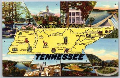 Tennessee Map and Iconic State Views - Key to Images on Back 1946 ...