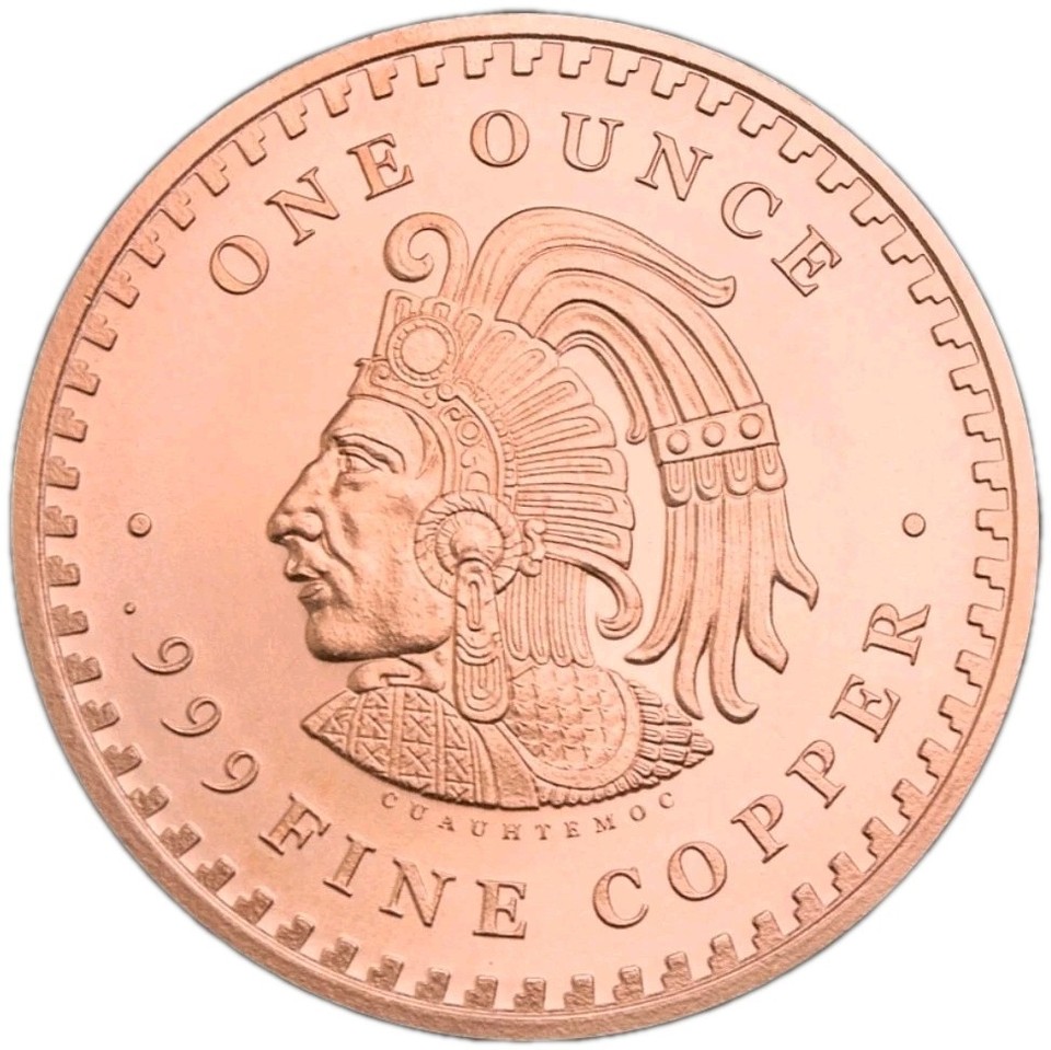 1 Oz Cooper MEXICAN AZTEC CALENDAR N EMPEROR CUAUHTEMOC Round. | eBay