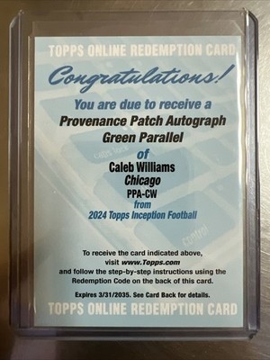 2024 Topps Inception Caleb Williams RPA Provenance Patch Auto Green ...