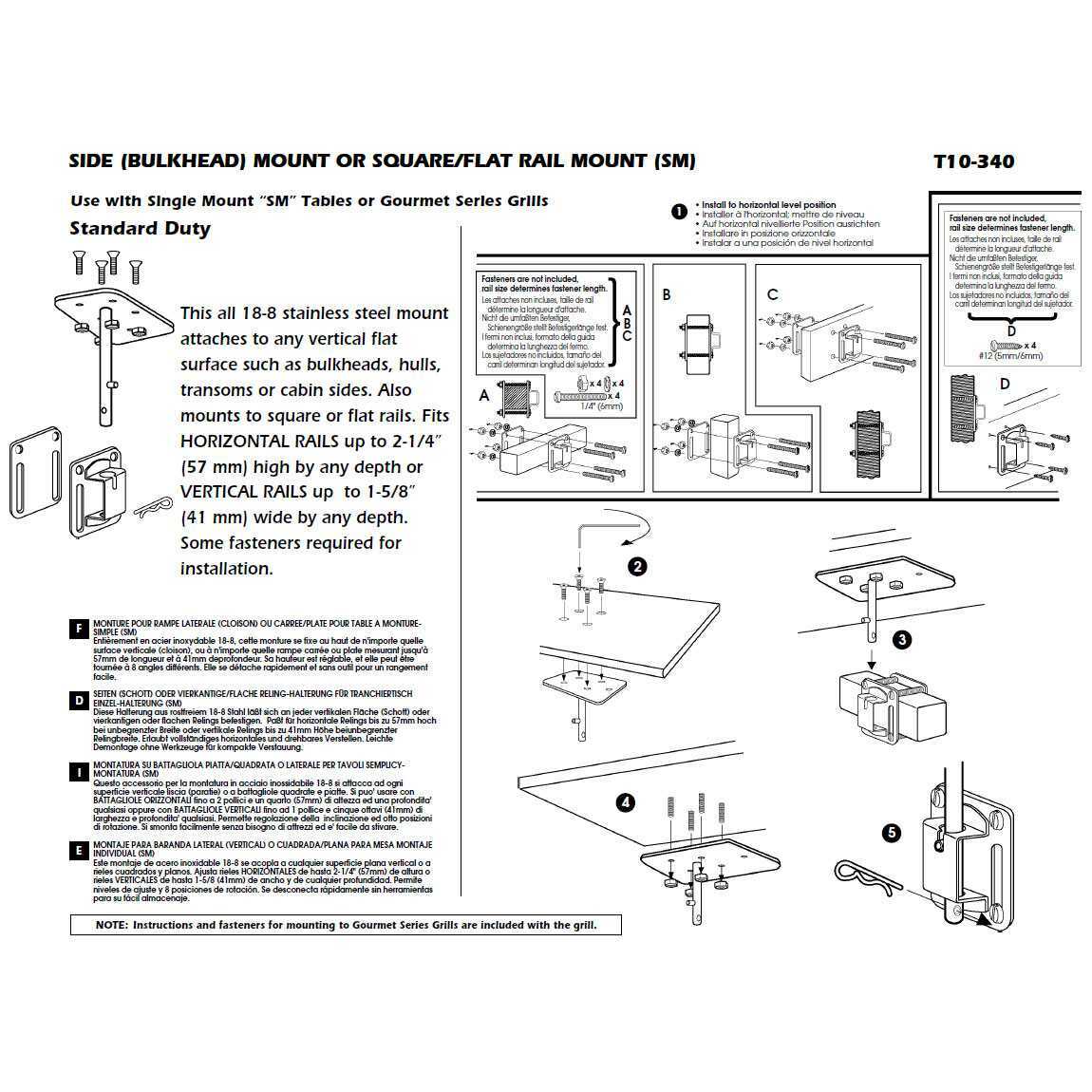 Magma T10-340 Square Rail/Bulkhead Single Mount Standard Duty Grill ...
