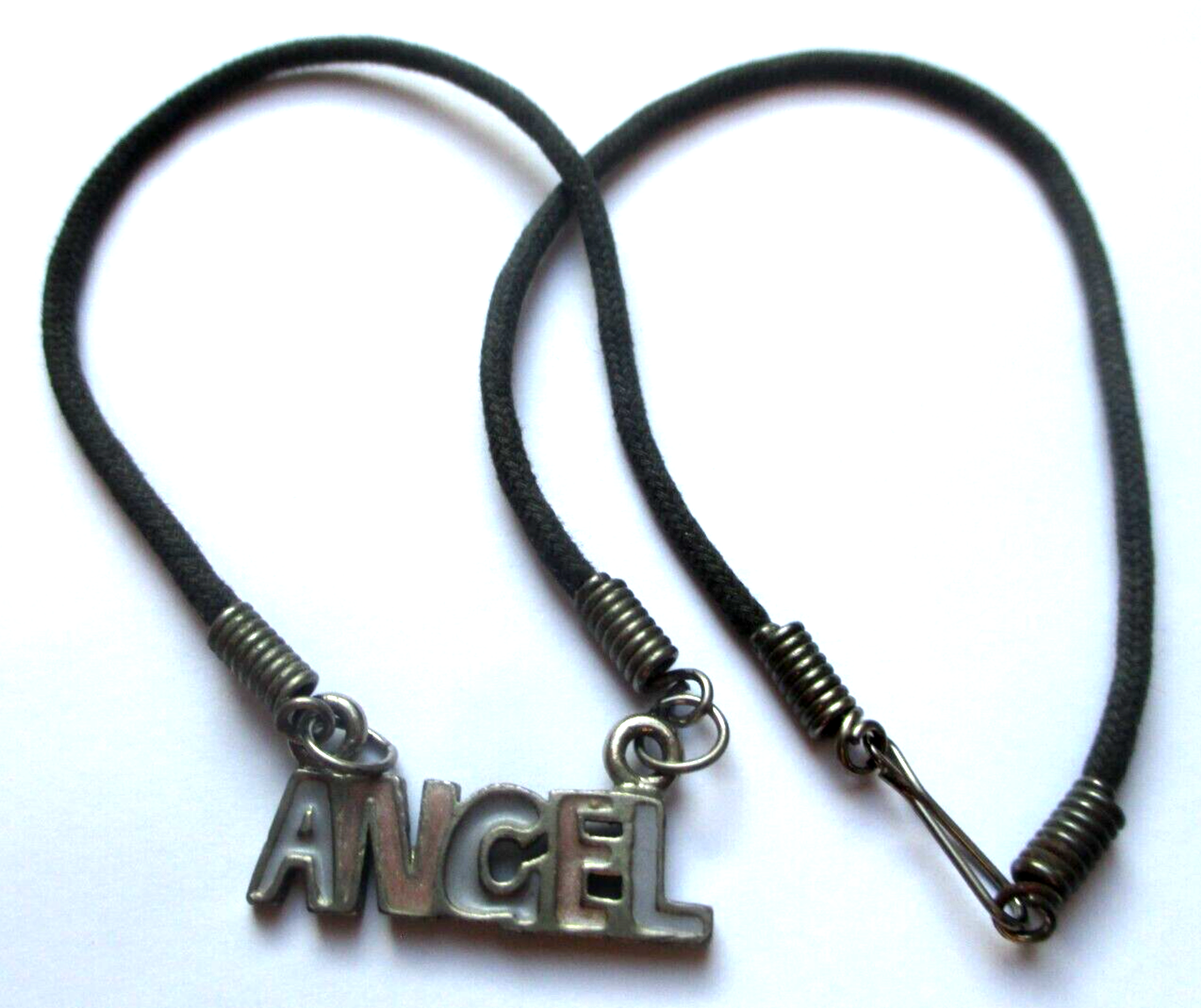 COLLIER cordon rond noir pendentif ANGEL couleur argent émail bijou ...
