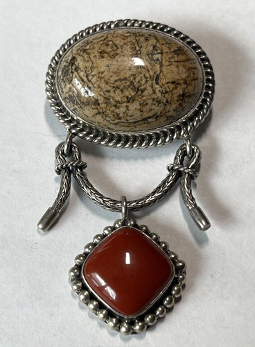 Vintage Sterling 925 Silver BA Indonesia Jasper Wheat Chain Brooch ...