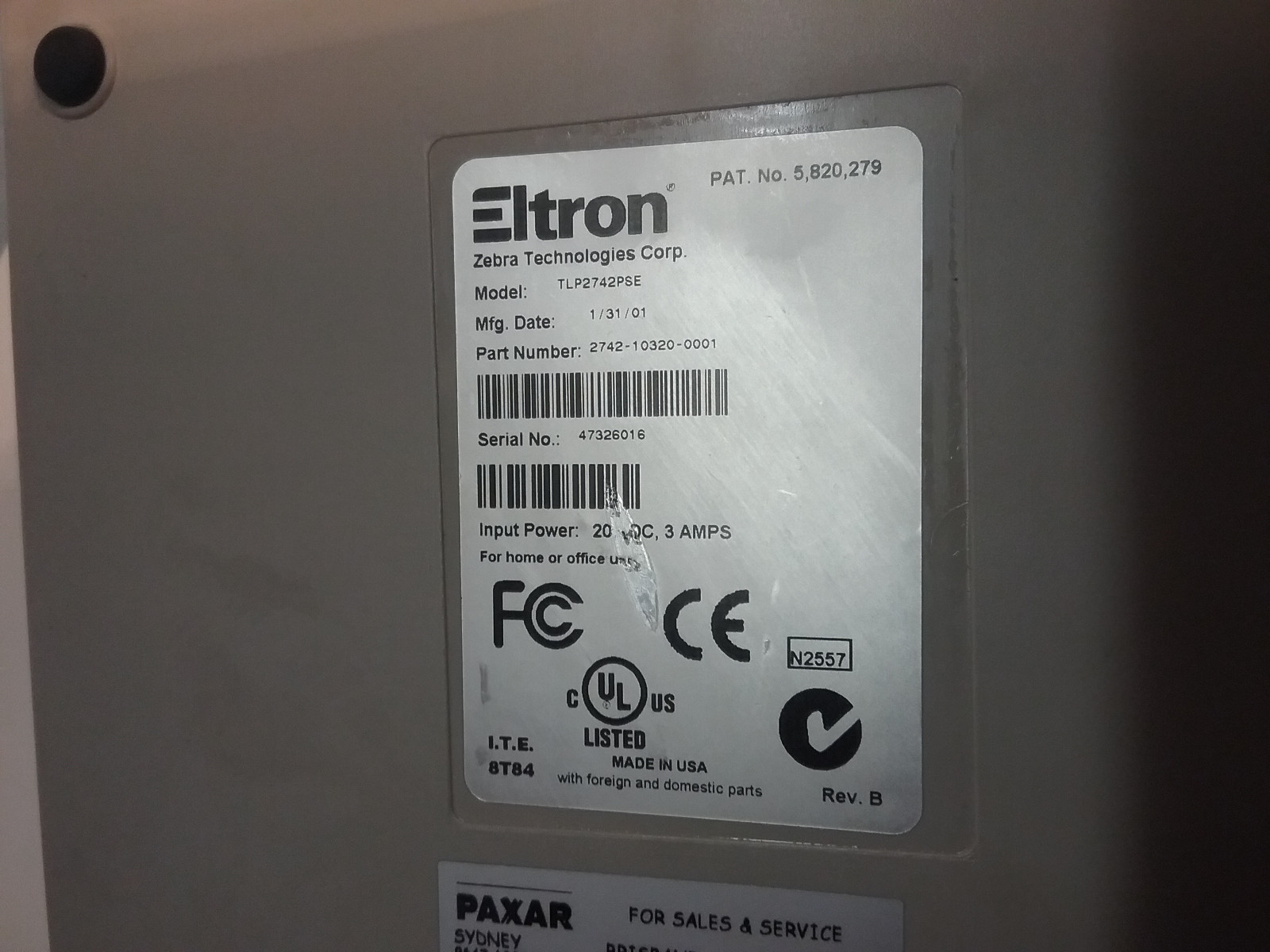 ZEBRA Monarch Paxar TLP2742PSE Barcode Label Receipt Printer *Working ...