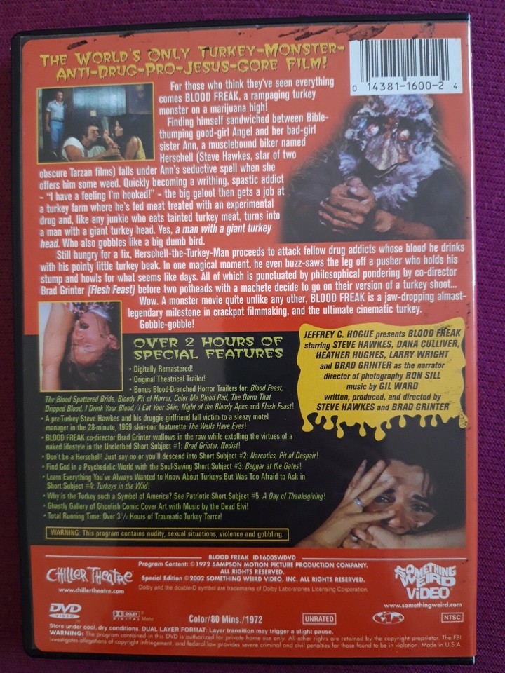 Blood Freak (1972) DVD Rare OOP Something Weird Video SWV Cult Horror ...