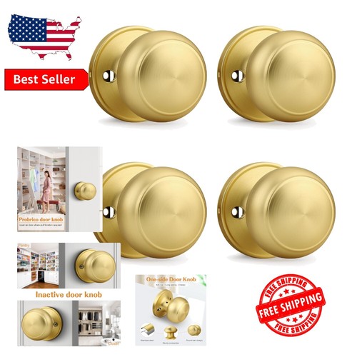 Rust-Free Decorative Dummy Door Knobs: Brushed Brass 4-Pack for Home ...