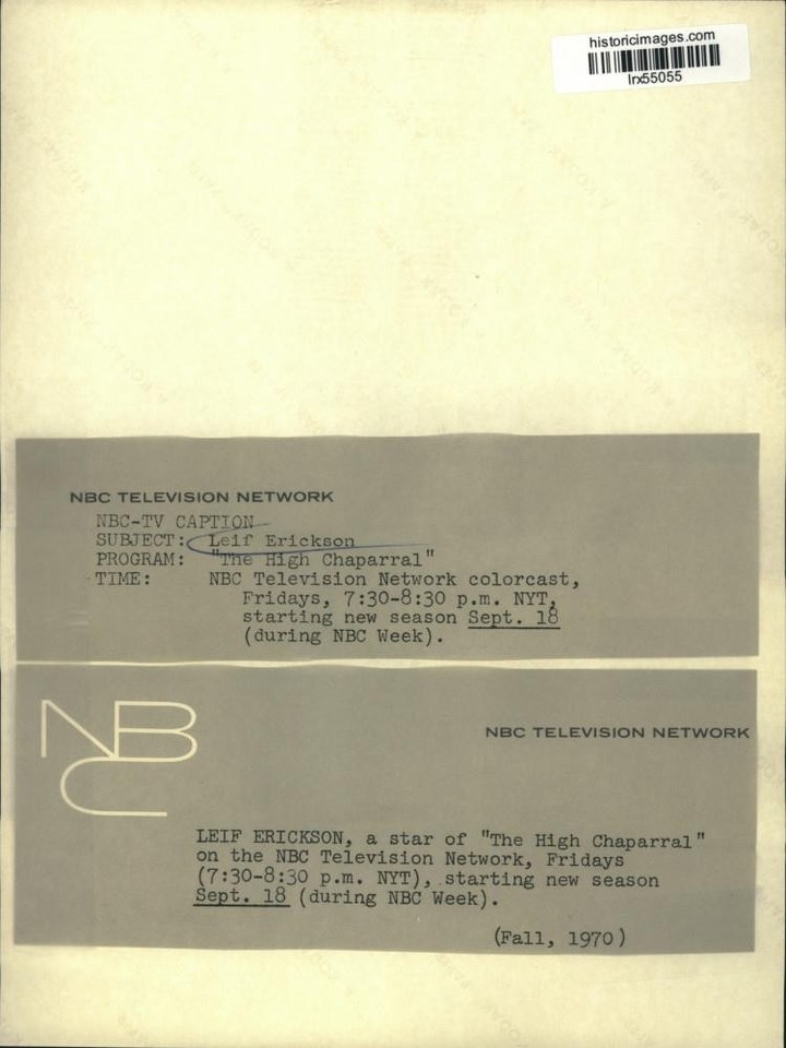 1970 Press Photo Actor Leif Erickson Stars in "The High Chaparral ...