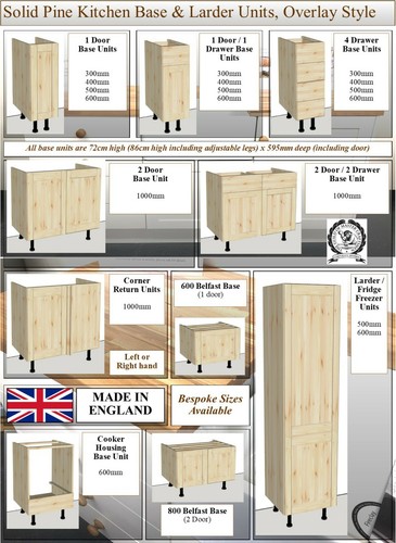 Solid Wood Kitchen Base unit 600mm wide with 4 drawers | eBay UK