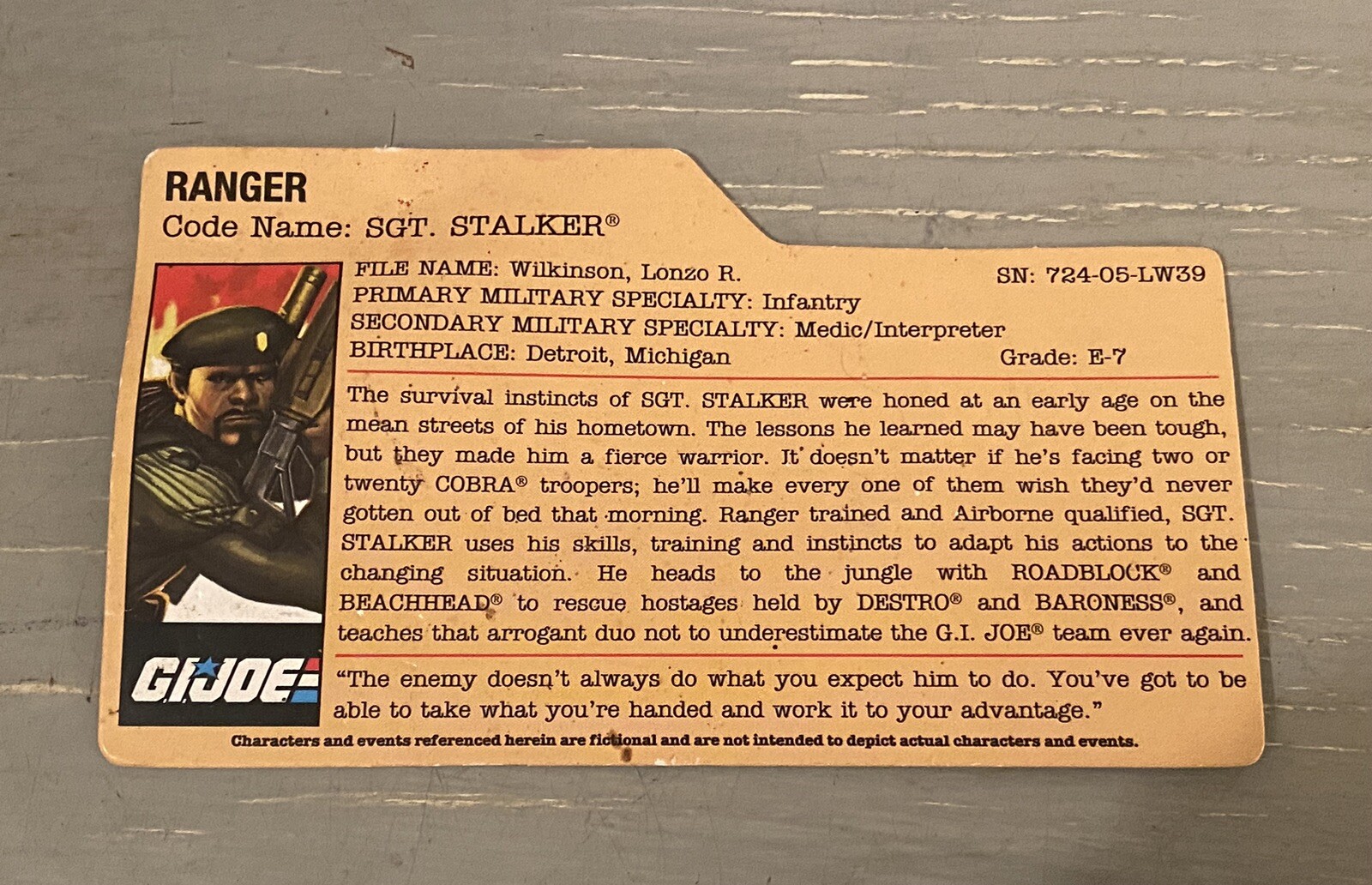Vintage Hasbro GI Joe Ranger Sgt Stalker FILE CARD ONLY | eBay