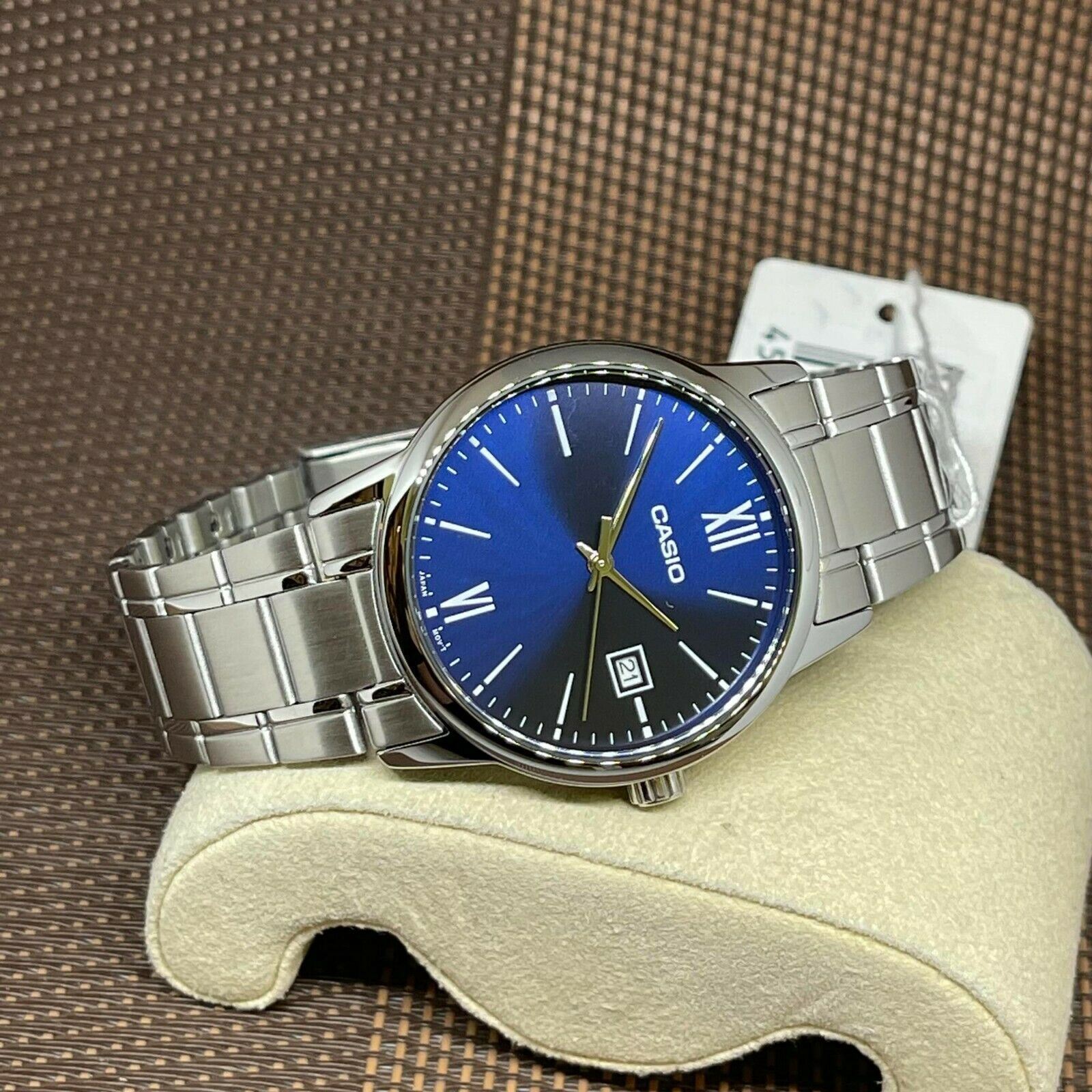 Casio MTP-V002D-2B3 Blue Analog Stainless Steel Quartz Men's Simple ...