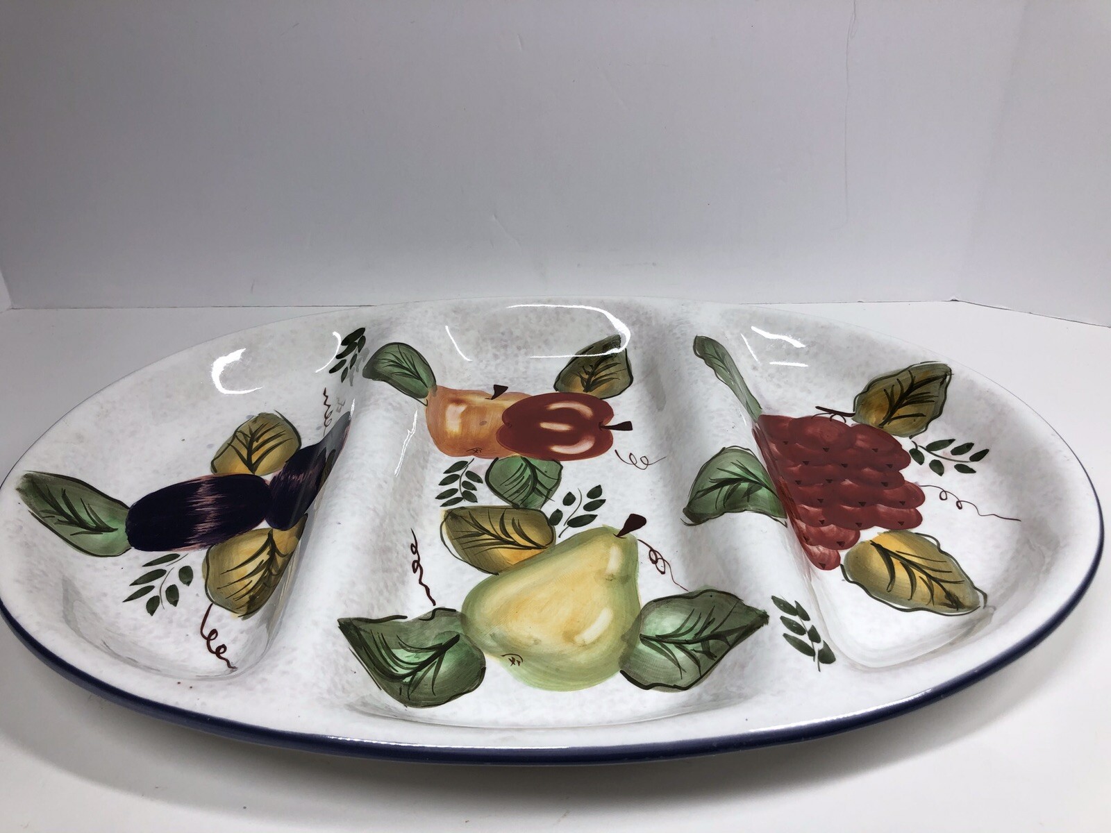 ONEIDA VINTAGE FRUIT HAND PAINTED DIVIDED CERAMIC PLATTER PLATE 17 ...