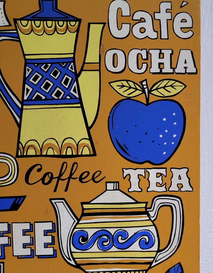 Vintage Coffee Tea Large Board Wooden Sign 24" Cafe Shop 60s 70s Bar ...