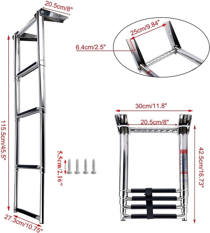 4 Step Ladder Stainless Steel Telescoping Extendable Marine Yacht ...