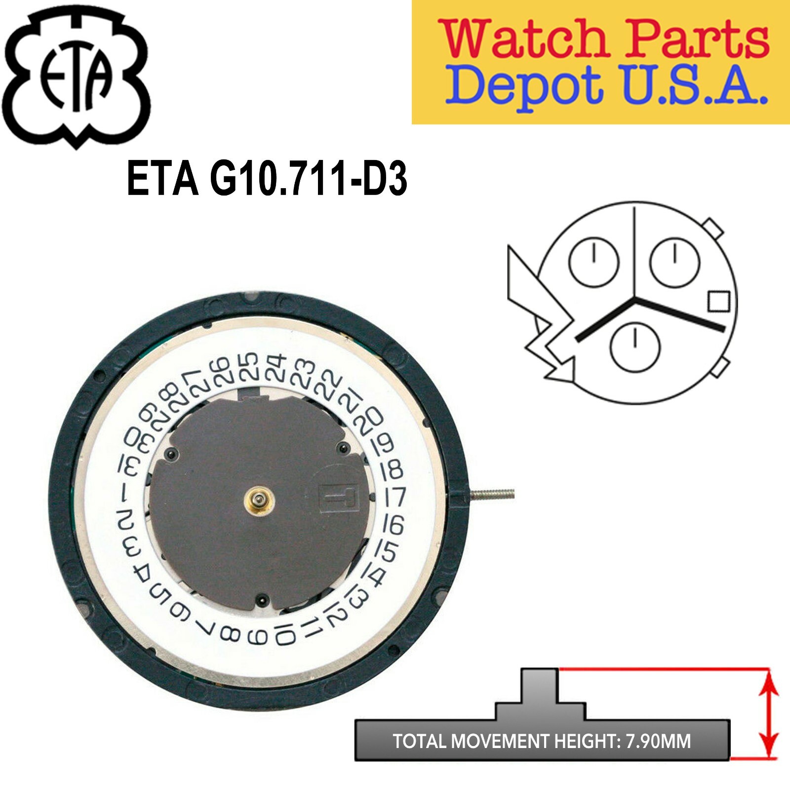 Genuine ETA G10.711 Swiss Made Quartz Movement, (Multiple Variations ...