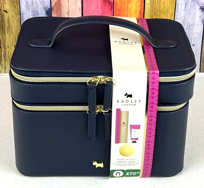 Radley Navy Blue Pu Leather Make-up and Toiletries Vanity Case Gift Set ...