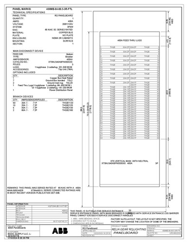400A Main Breaker Panelboard ABB RQ 208Y/120 - 240 Delta N3R 84 Circuit ...