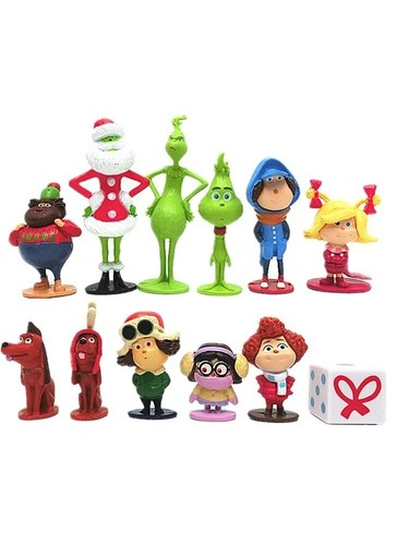 12 Pcs/Set The Grinch Mini Action Figure Christmas Green Hair Monster ...