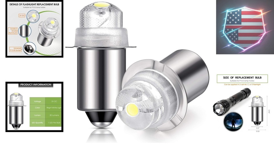 2-Pack 30 Lumen 3-Volt LED Replacement Bulbs for Enhanced Flashlight ...
