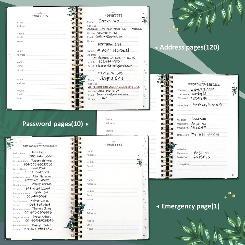 Hardcover Address Book with Alphabetical Tabs, Spiral Bound Address ...