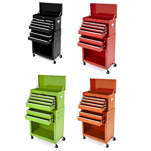 MECHANICS HEAVY DUTY GREEN RED BLACK ORANGE TOOL BOX CHEST AND ROLLER ...