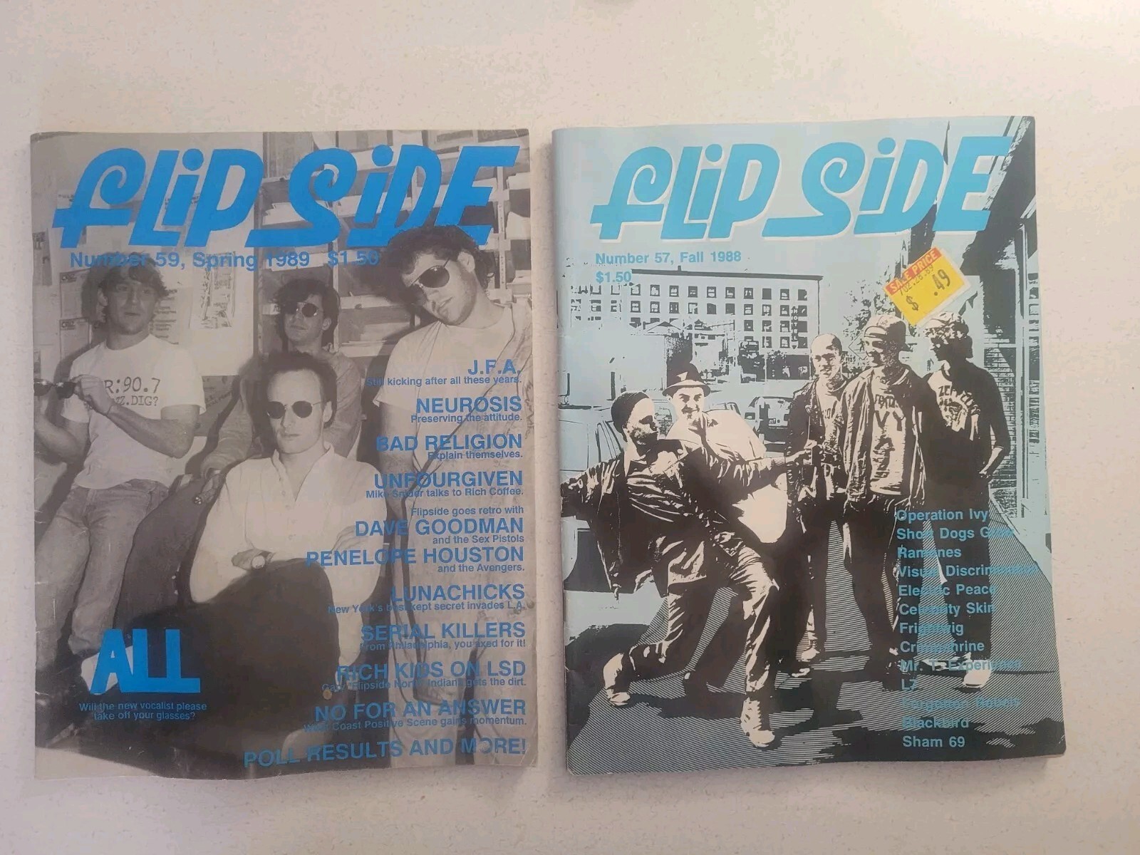 flipside magazine Lot Of 2 #57 #59 1988 1989 Fugazi L7 Bad Religlion ...