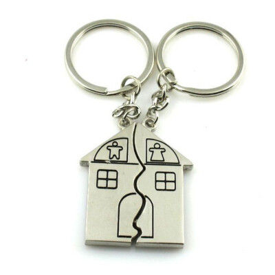Family Home Engraved Silver Metal Couple Keyrings Set Lovers Puzzle Key ...