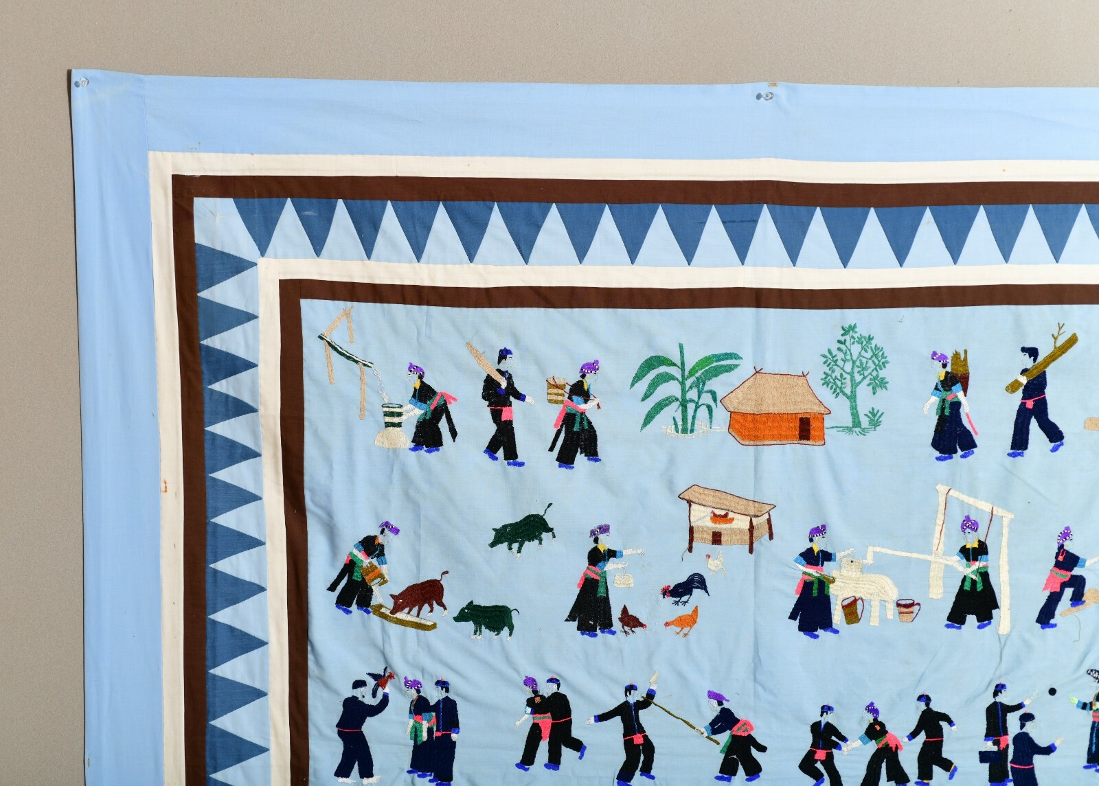 LARGE ANTIQUE / VINTAGE CHINESE BLUE HMONG THAI EMBROIDERY TAPESTRY | eBay