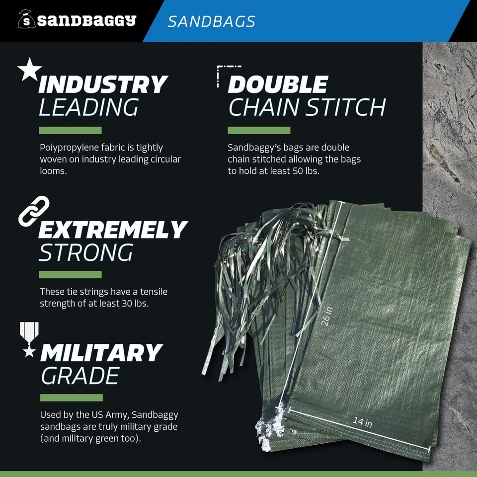 Military Style OD Heavy Duty Sandbag Sand Bags - 26" x 14" Sandbags ...