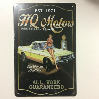 Plaque Métal HQ Motors Pin Up Est. 1971 All Work Guaranteed 20X30cm ...