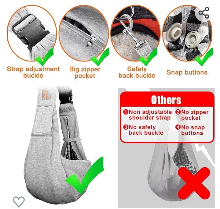TOMKAS Dog Sling Carrier For Small Dogs Pet Slings With Extra Pocket ...