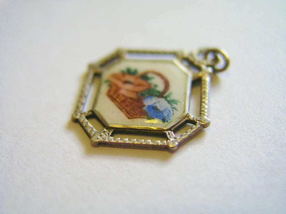 Antique Art Nouveau German Silver Enamel Poppies Flower Basket Charm | eBay