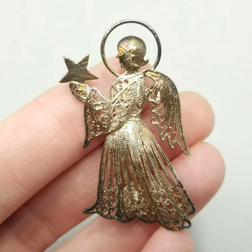 Vintage Angel with Star Brooch, Silver Tone Filigree Lapel Pin, Halo | eBay