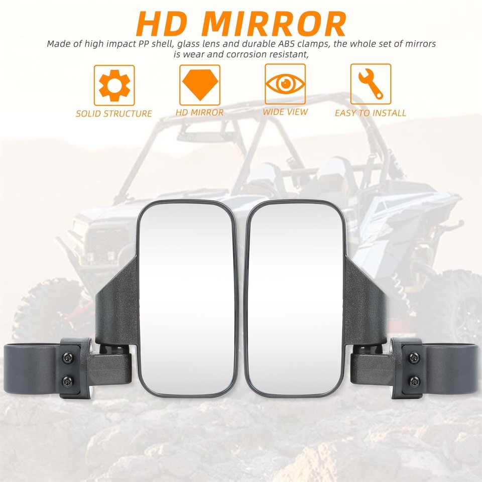 UTV Rear View Side Mirrors Set 1.75"-2" Roll Bar For Kubota RTV900 X900 ...