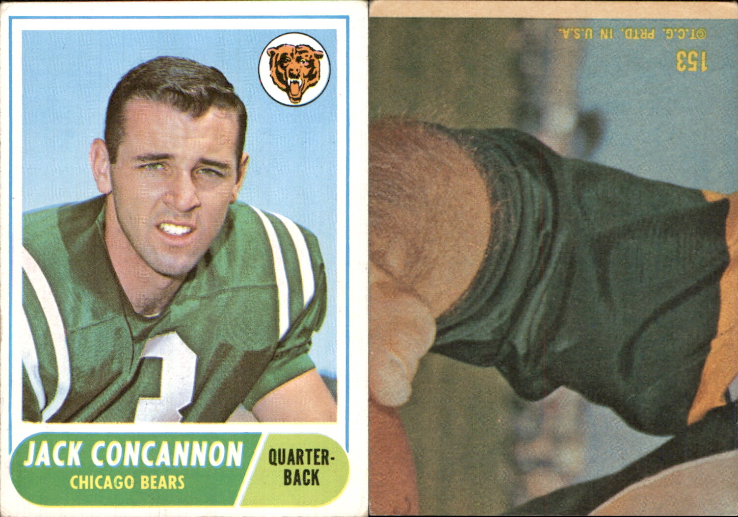 Jack Concannon 1968 Topps #153 Card Chicago Bears FREE SHIP ...
