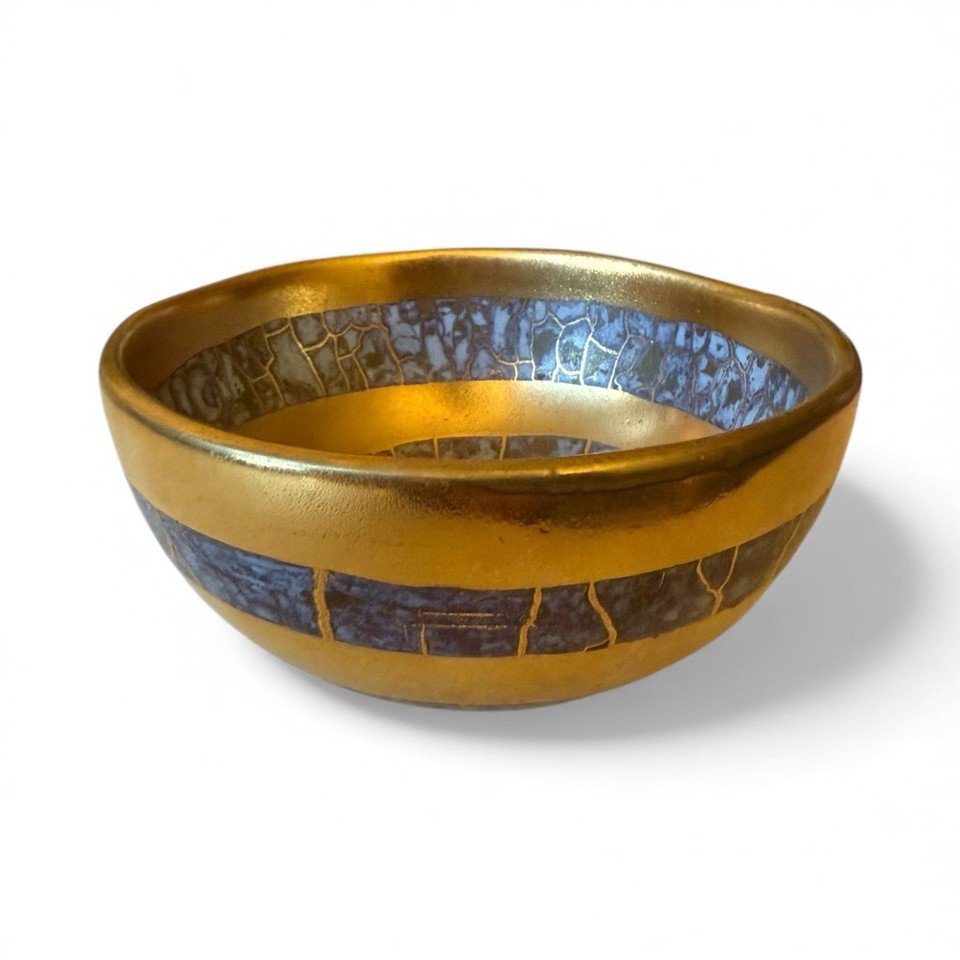 Micheal Wainwright Pottery Bowl Crackle Gold And Copper VTG EUC | eBay