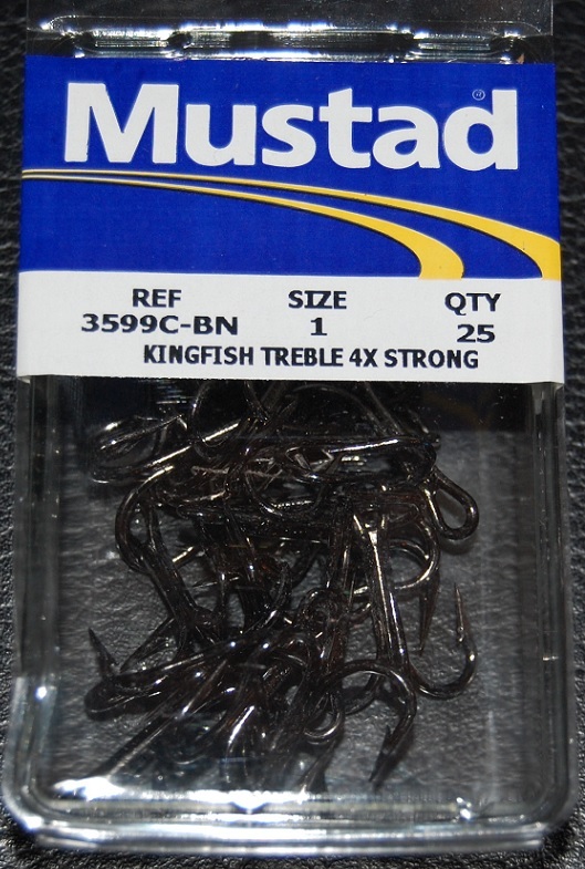 25 Mustad 3599CBN-01 4X Strong Kingfish Black Nickel Size 1 Treble ...